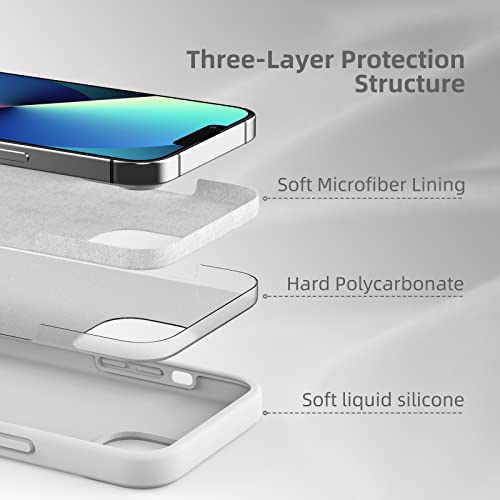 K TOMOTO Compatible with iPhone 13 Case, [Drop Protection] [Anti-Scratch] Shockproof Liquid Silicone Anti-Fingerprint Cover with Microfiber Lining Phone Case for iPhone 13 6.1" (2021), White