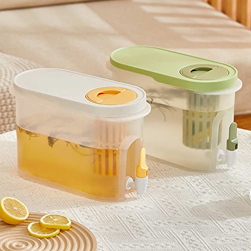 SAHLA 3.9L Plastic Drink Dispenser with Spigot for Fridge, Cold Kettle with Faucet in Refrigerator, Clear Beverage Dispenser for Fridge with Spigot and Fruit Infuser Yellow