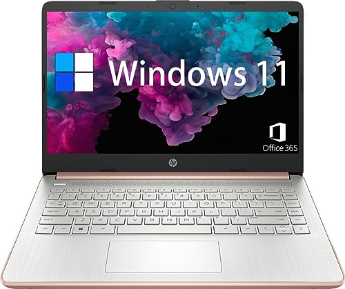 HP 14 Laptop for College Students, School, 14 Inch HD Display, Intel Celeron N4120, 8GB RAM, 192GB Storage (64GB eMMC + 128GB SD Card), Windows 11, 1 Year Office 365, Webcam, Rose Gold, PCM