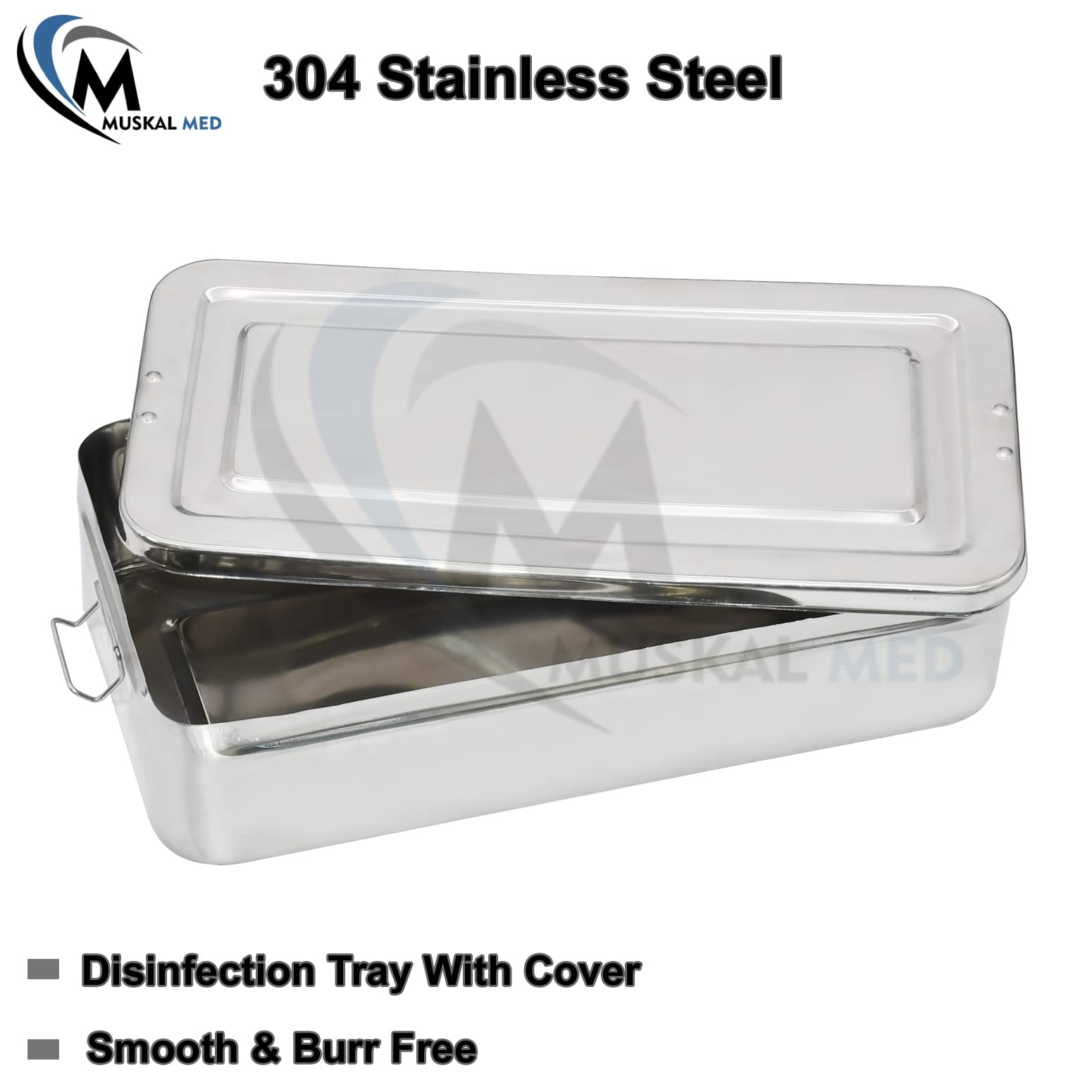 MuskalMed 15.7" x 8" x 3.75" Trays Stainless Steel Dental Instruments Tray Organizer Holder Multi-Function Storage Sterilization Plate Trays Solid Box Cover with Locks
