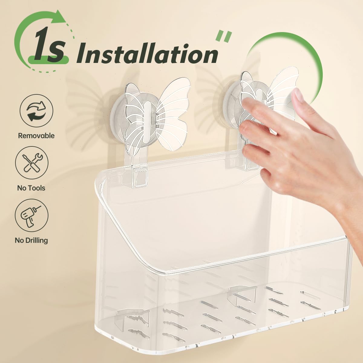 Eirunyx Clear Shower Caddy Suction Cup,No-Drill Clear Wall Caddy,Bathroom Shower Shelves Removable Shower Basket Strong Suction Shower Organizer Shower Rack