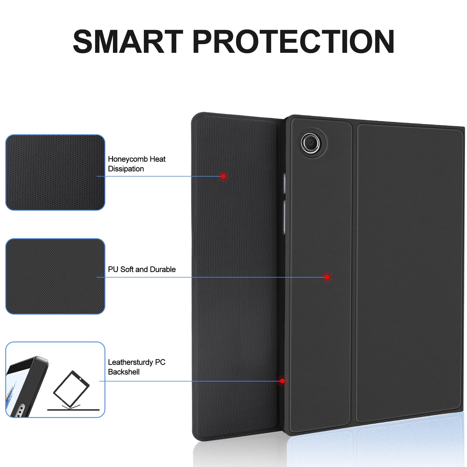 for Galaxy Tab A8 Keyboard Case 10.5 inch 2022, Long Battery Life & Rechargeable - Bluetooth Detachable Keyboard for Samsung Tablet A8 (SM-X200 X205 X207) Slim Folio TPU Stand Case, Black