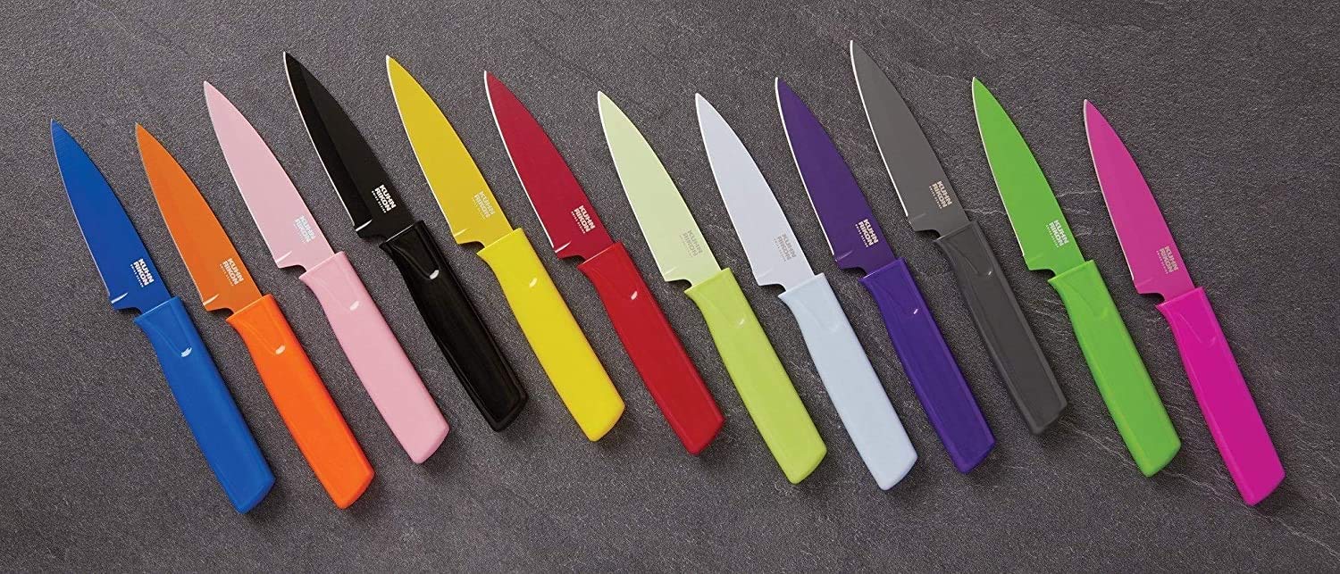Kuhn Rikon Colori Non-Stick Straight Paring Knife with Safety Sheath, 4 inch/10.16 cm Blade, Lime