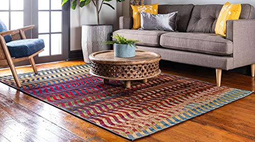Unique Loom Outdoor Modern Collection Area Rug - Wavy (5' 3" x 8' Rectangle, Multi/ Beige)