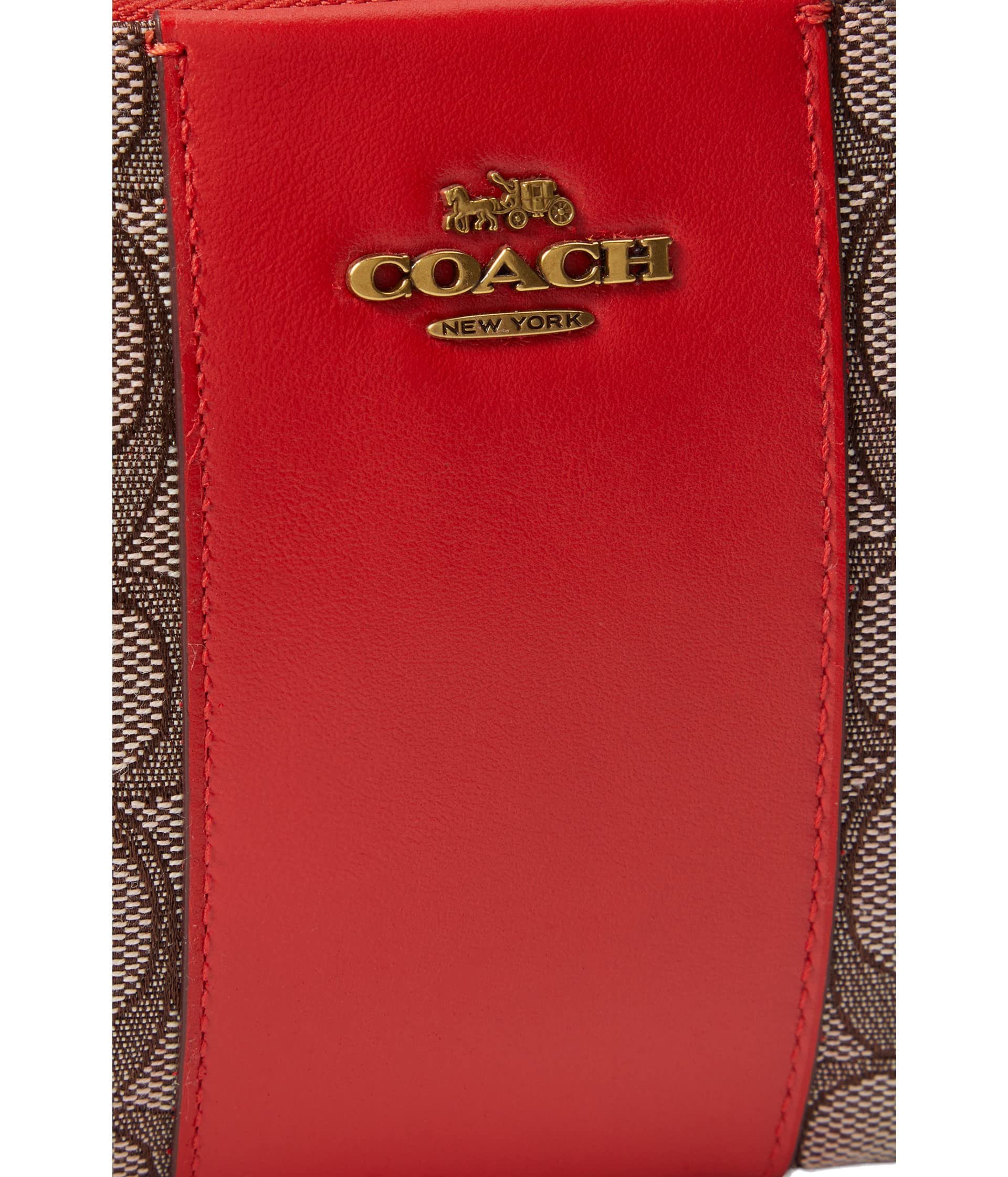 COACH Box Program Signature Jacquard Small Wristlet Cocoa Sport Red One Size