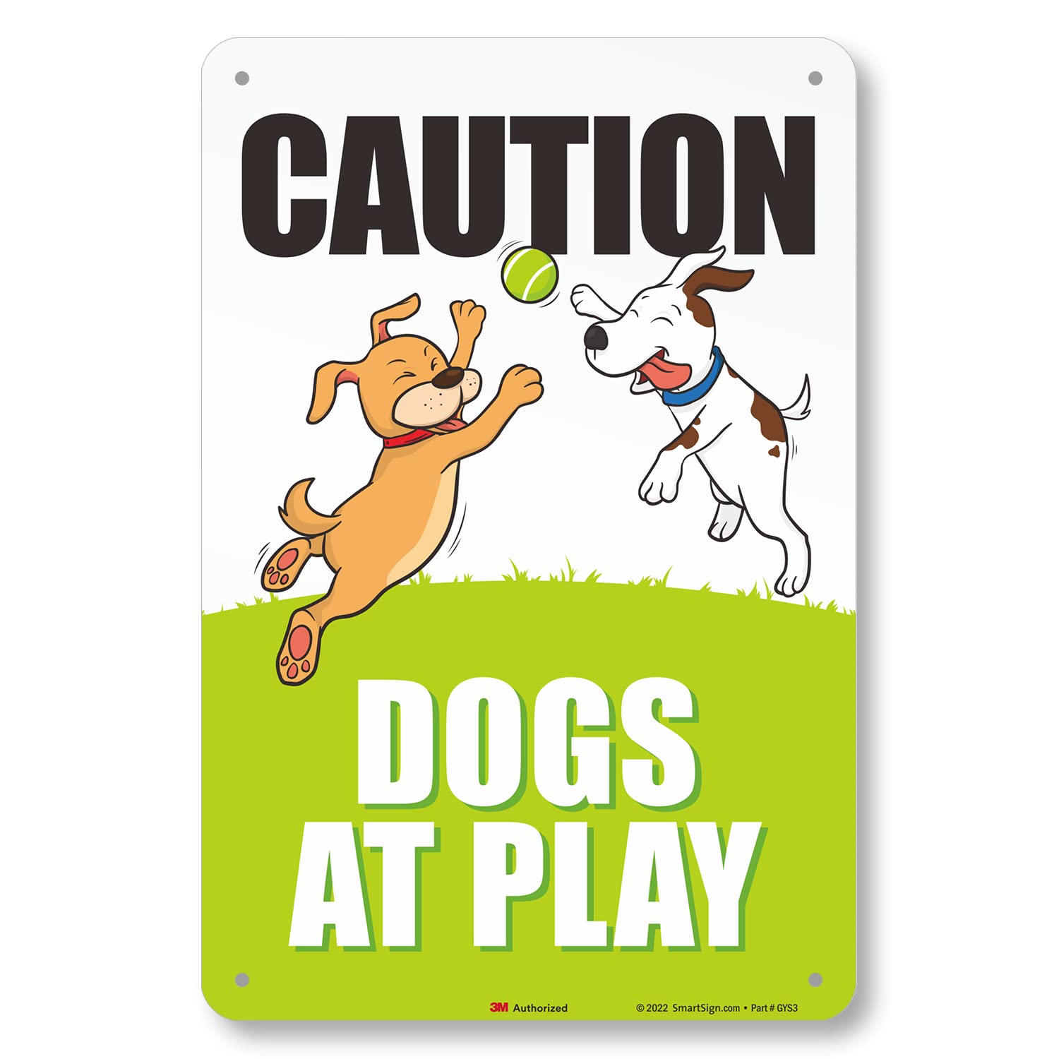 SmartSign 18 x 12 inch “Caution - Dogs at Play” Metal Sign, 63 mil Aluminum, 3M Laminated Engineer Grade Reflective, Multicolor, Made in USA