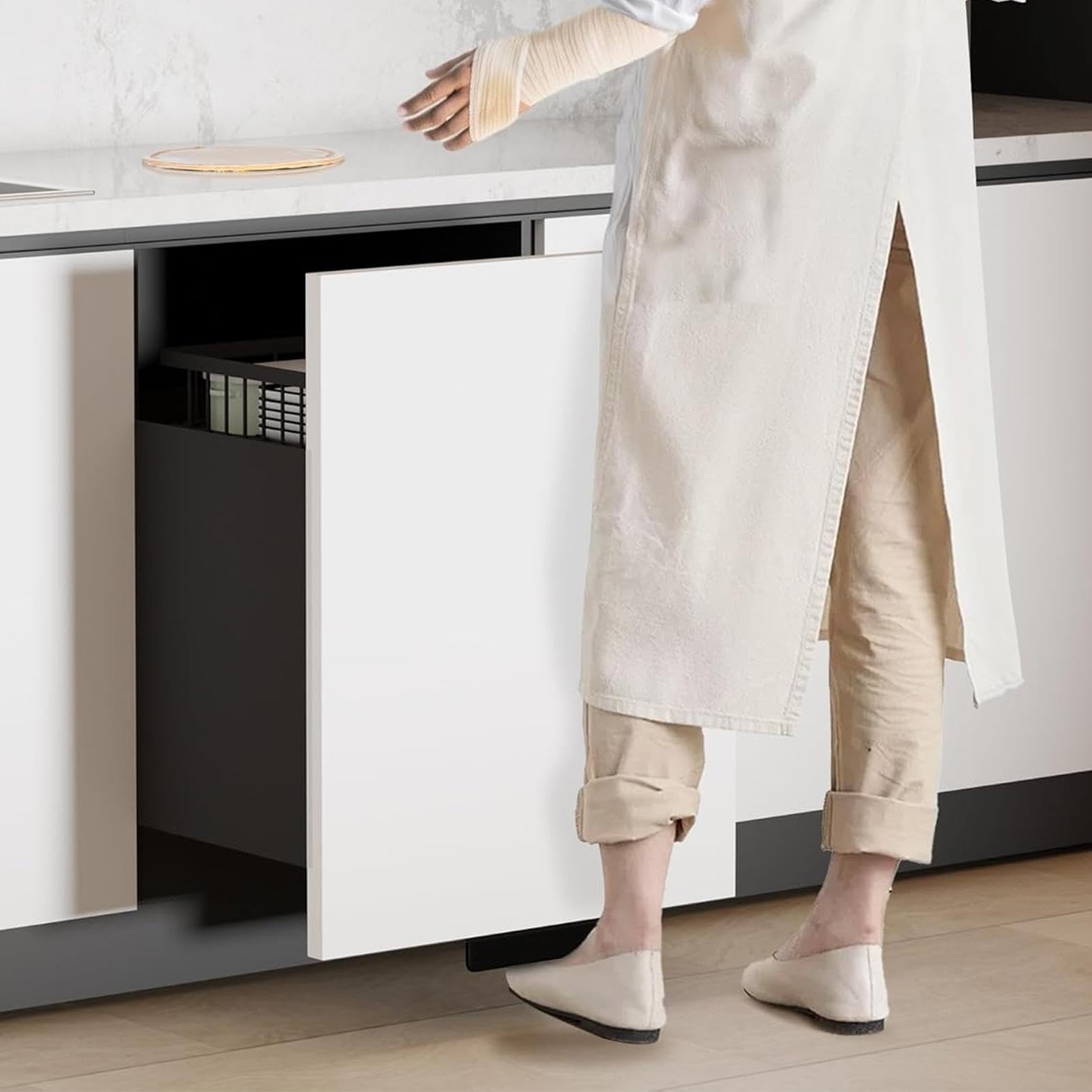 Foot Pull for Trash Cabinet, Non-Slip Trash Drawer Handle, Trash Cabinet Foot Pull, Wear-Resistant Drawer Handle, Kitchen Trash Drawer Pull, Foot Operated Trash Handle, Hands- Trash Access, Durabl