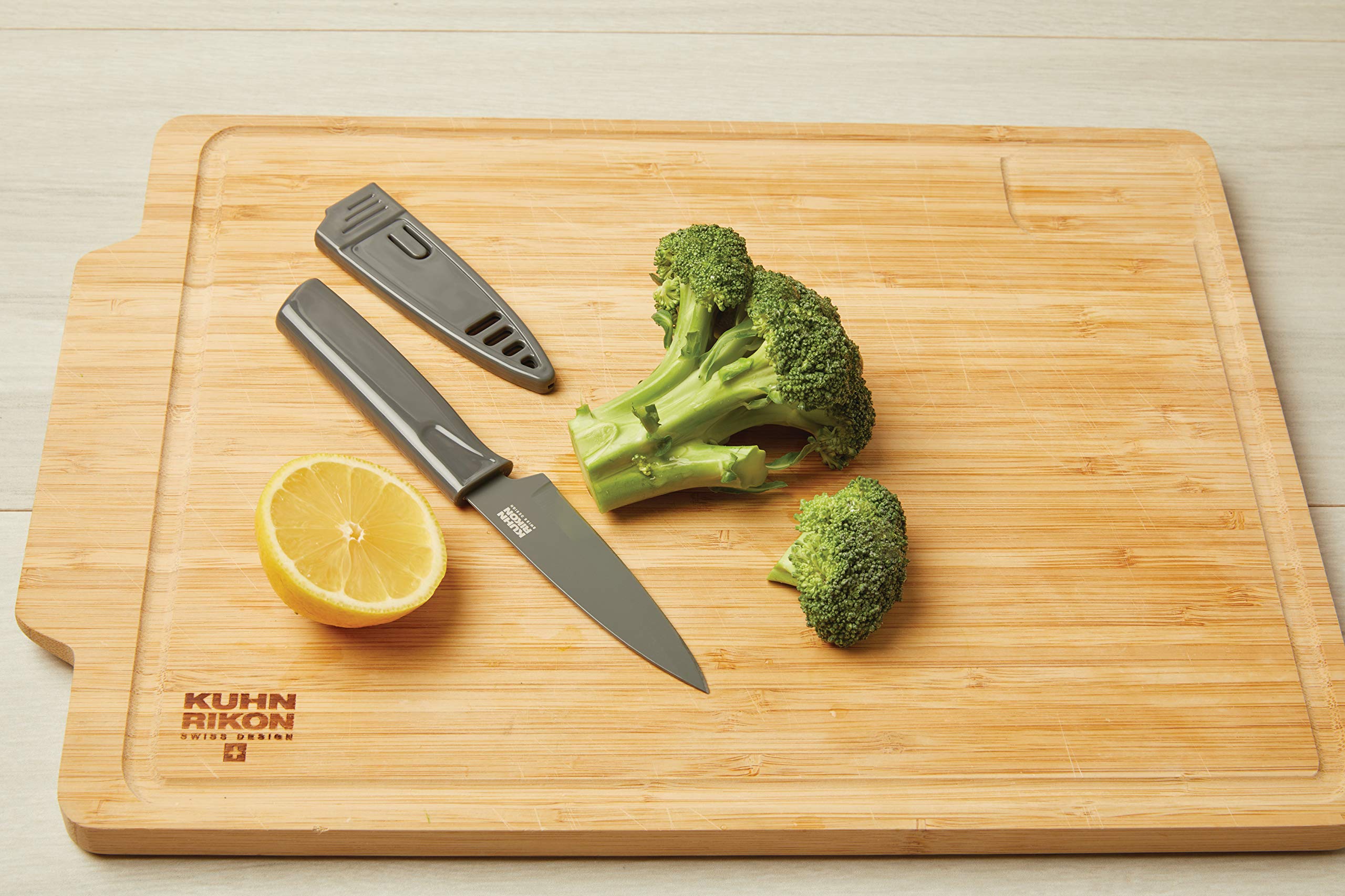 Kuhn Rikon Colori Non-Stick Straight Paring Knife with Safety Sheath, 4 inch/10.16 cm Blade, Licorice