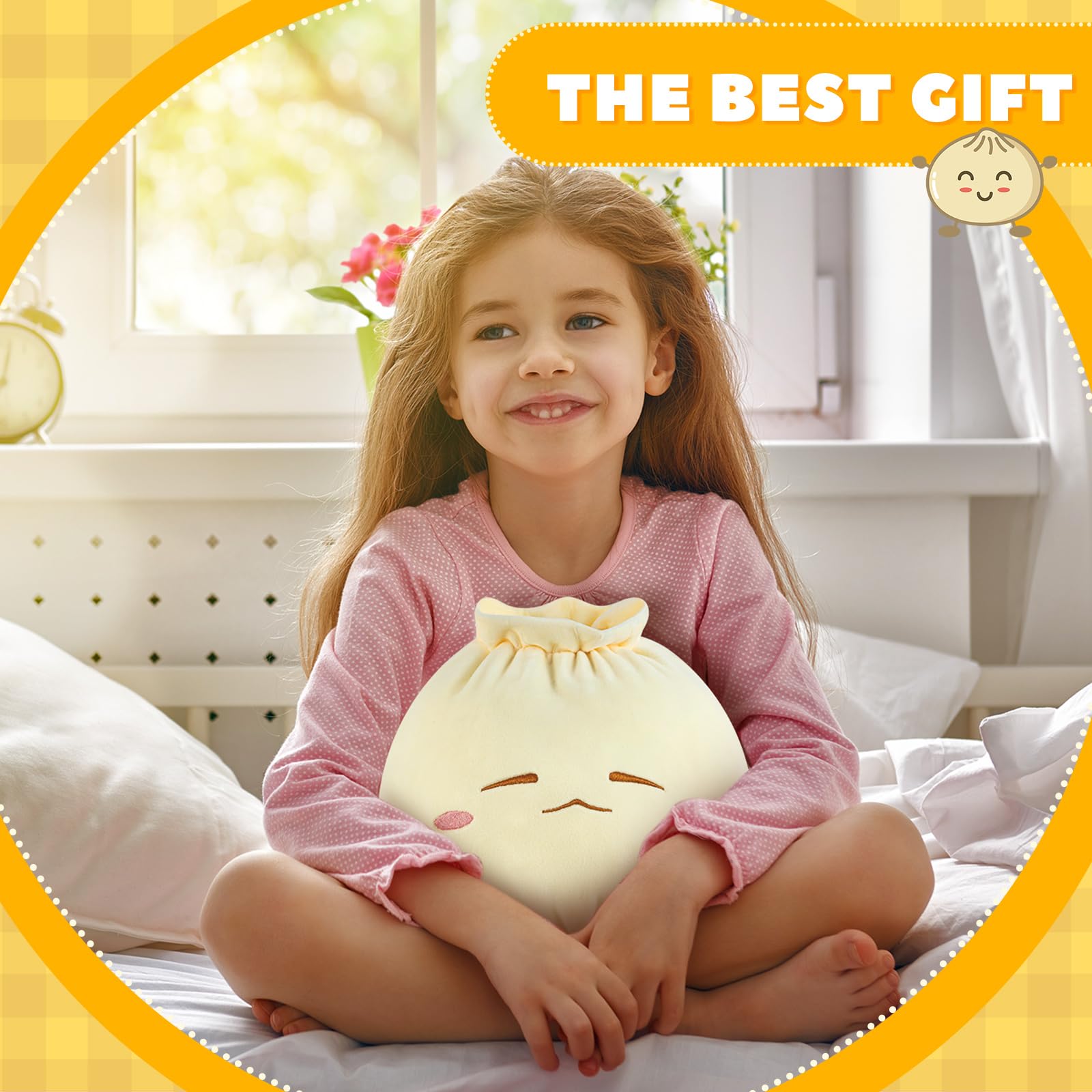 Gemscream 2 Pcs 13.8 Inch Dumpling and 9.8 Inch Bun Dumpling Plush Pillow with Features Soft Stuffing Cute Soup Dumpling Plushie Funny Asian Food Pillow Stuffed Dumpling Plush Toy for Sleeping Gifts