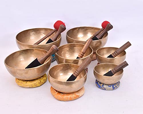 Chakra Healing Tibetan Singing Bowl - Set of 7 - Hand Hammered Tibetan Meditation Singing Bowl Nepal