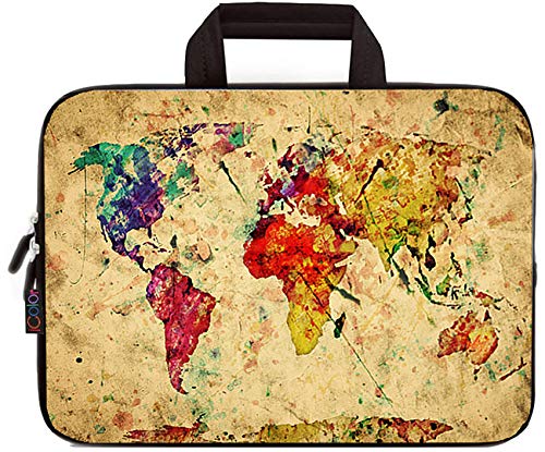 iColor 11.6 12 12.1 12.2 inch Laptop Case Sleeve Protective Bag Briefcase Pouch with Handle (World Map)