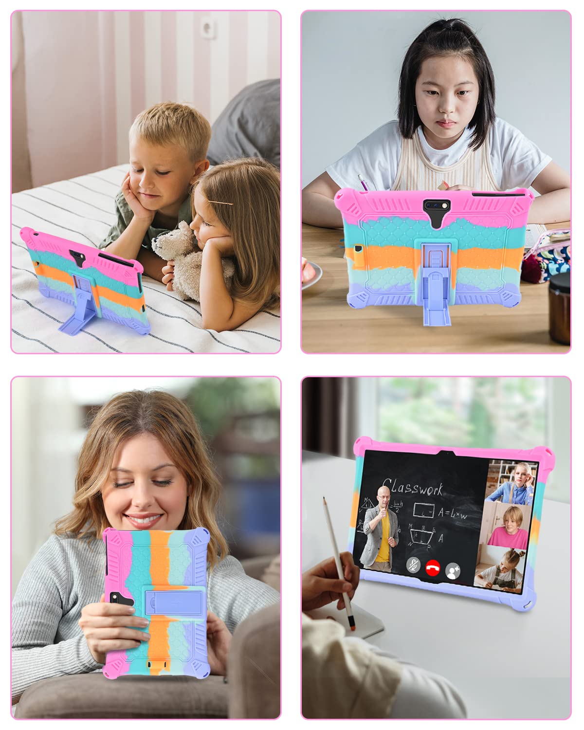 DETUOSI 10.1 inch Tablet Case Compatible with ZZB ‎YQ10S 10.1, ANTEMPER Touch 10.1, Gowin Touch 10.1, WECOOL WM1001R 10 inch, Soft Silicone Lightweight Case with Stylus Pen & Strap, Dazzling Pink
