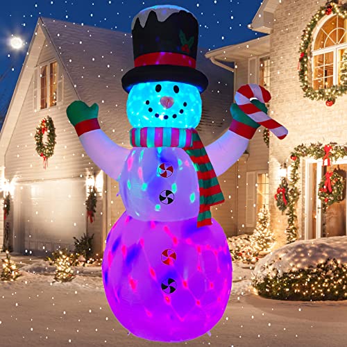 kegemor 8FT Inflatable Snowman Christmas Outdoor Yard Decorations Outside Giant Tall Cute Blow Up Decoration with Built-in Colorful Rotating LED Lights for Indoor Holiday Party Yard Garden Lawn Xmax