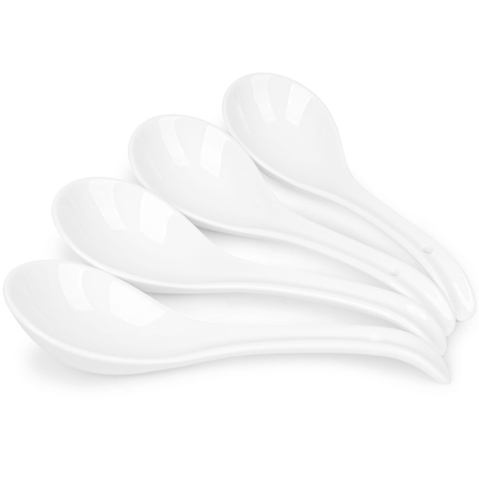 HANSGO Asian Soup Spoons Set of 6, 5.5" Ceramic Dessert Spoons for Pho Wonton Dumpling Ramen Miso Macaron, Dishwasher & Oven Safe