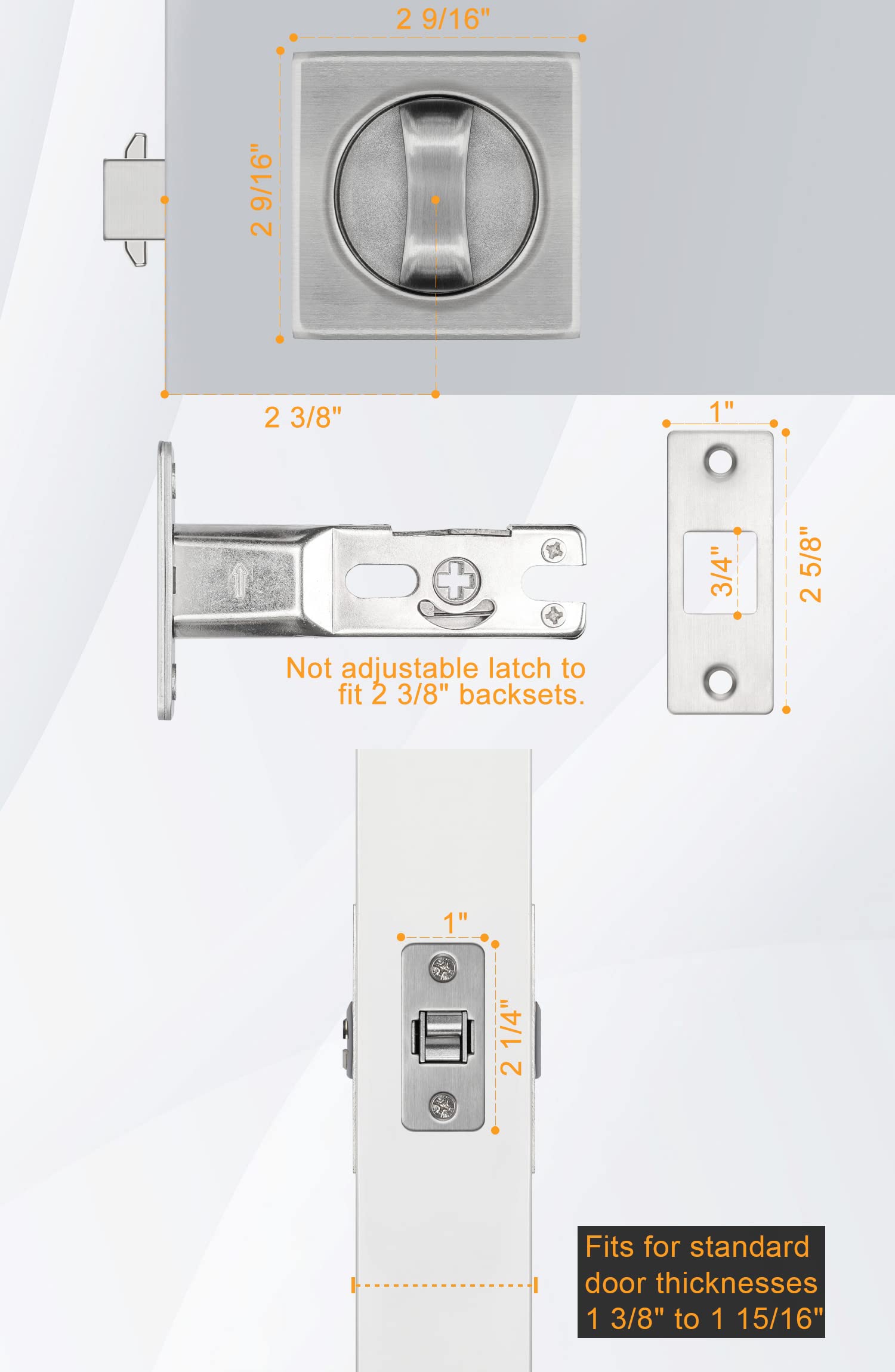 goldenwarm Pocket Door Lock, Satin Nickel Contemporary Privacy Square Pocket Door Hardware, Silver Sliding Pocket Door Lock(1 Pack)