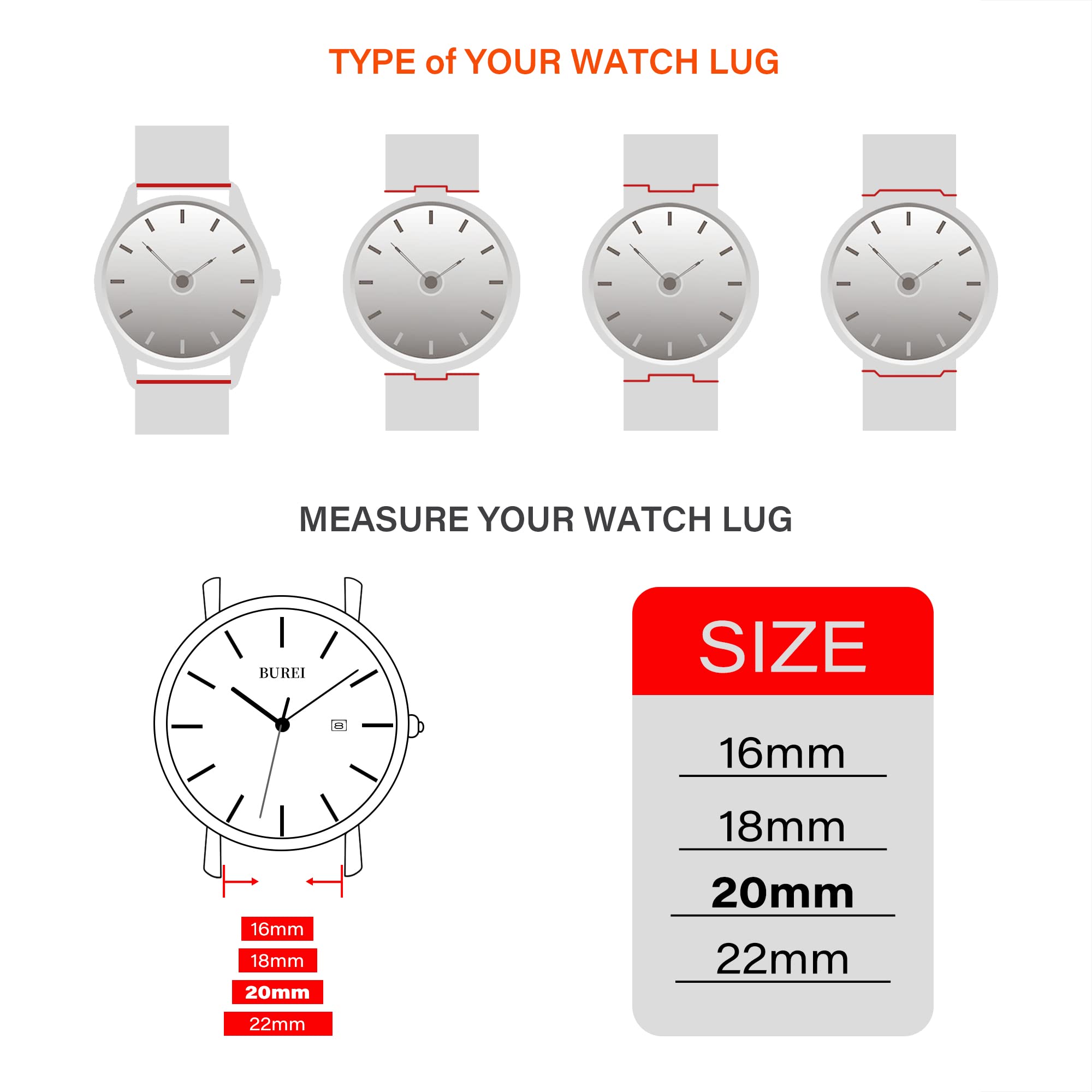 BUREI Stainless Steel Mesh Watch Band for Mens Women Quick Release Mesh Watch Straps 20MM