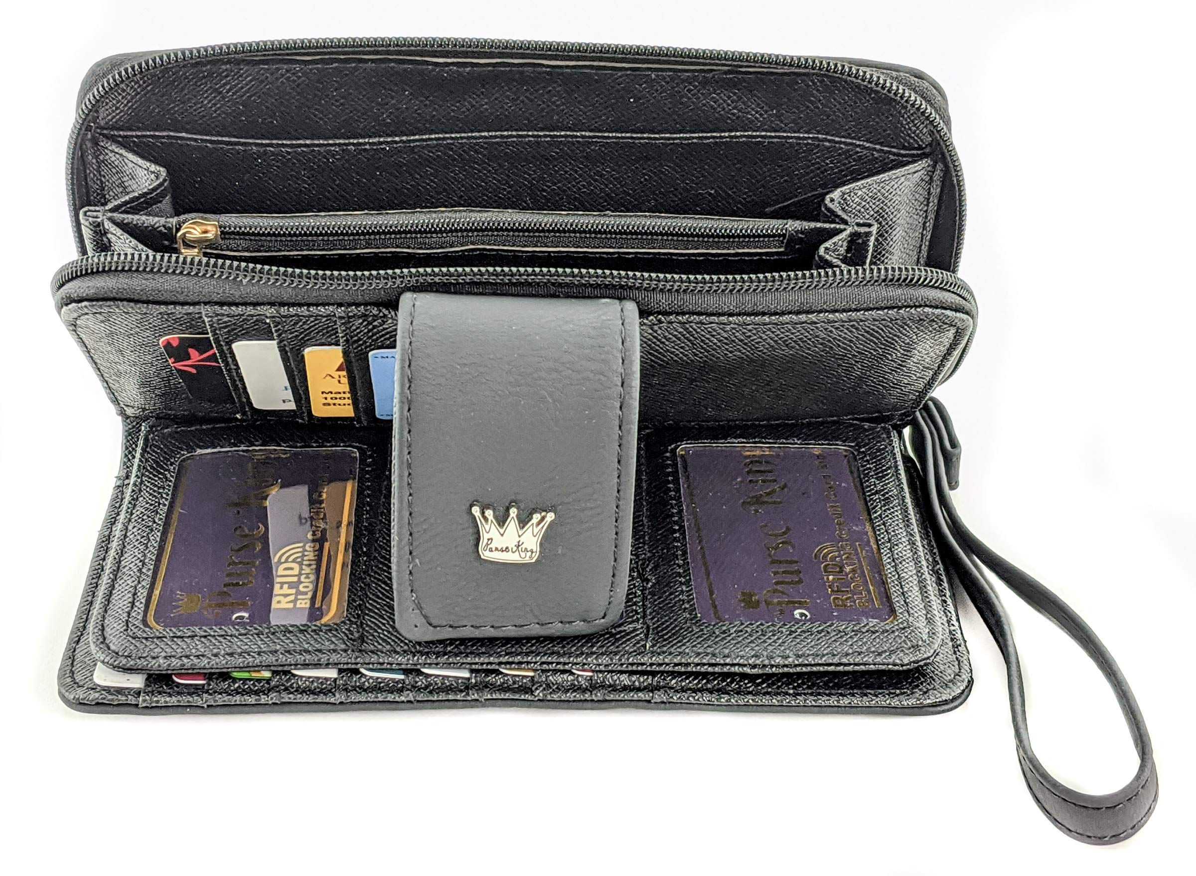 Purse King The Essence Everyday Essential Wallet, Womens Wallet, Womens Clutch, Faux Leather Wallet, Leather Clutch, RFID Blocking Wallet, Organizer (Black)