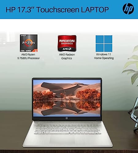 HP 2023 Newest Touchscreen Laptop, 17.3 Inch HD+ Display, AMD Ryzen 5 7530U Processor(Beats i7-1165G7), 16GB RAM, 1TB SSD, Wi-Fi 6, HDMI, Full-Size KB, Webcam, Windows 11 Home, Bundle with JAWFOAL