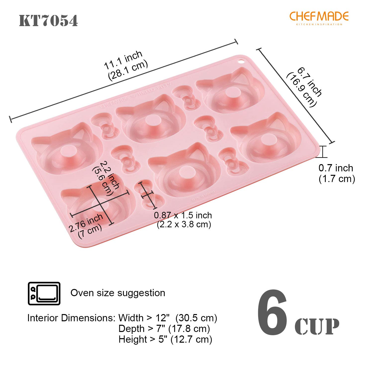 CHEFMADE Hello Kitty Donut Pan, 6-Cavity Non-Stick Silicone Doughnut Cake Mold for Oven Baking (Pink)