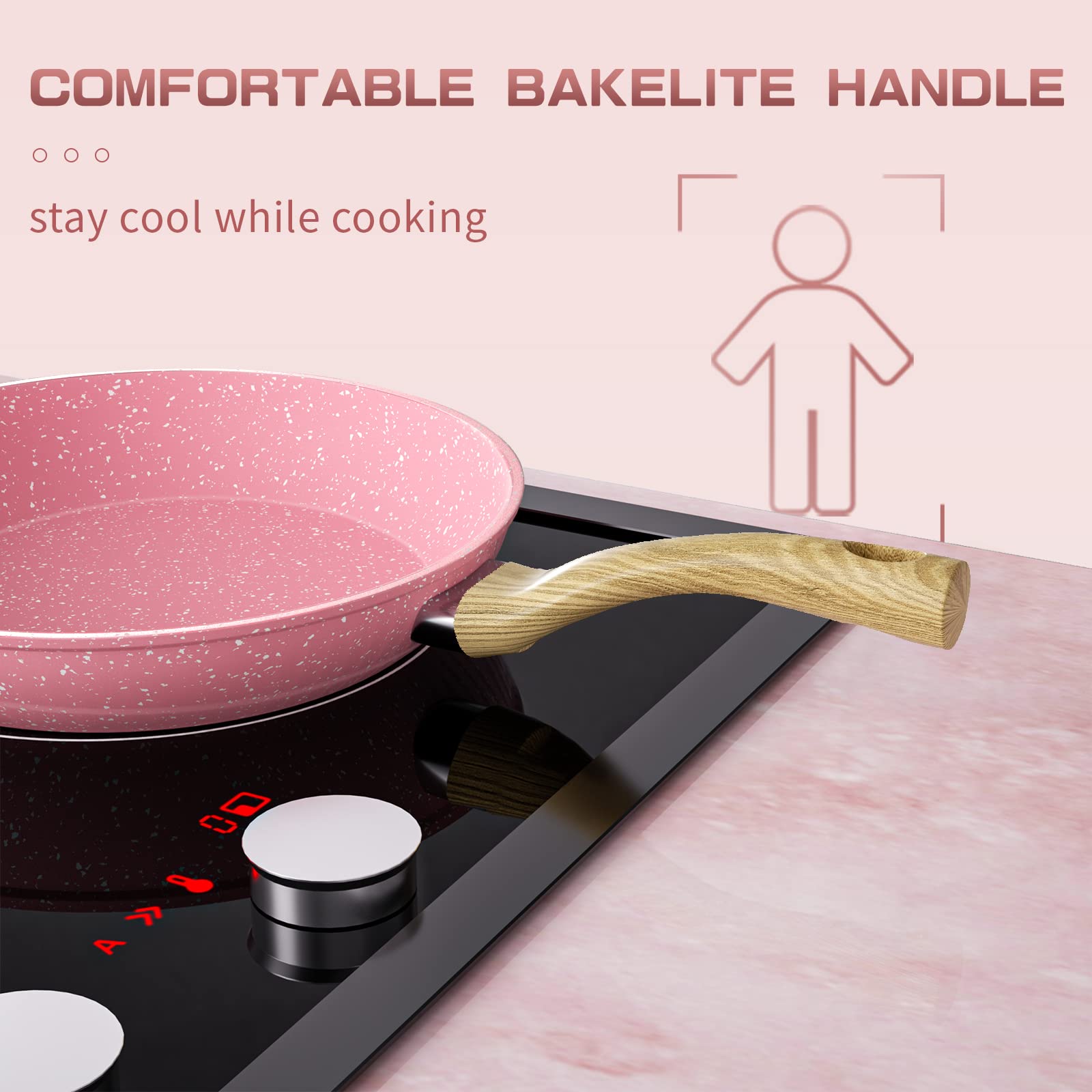 Frying Pan Set Non Stick Frying Pans, 8"+9.5"+11" Nonstick Skillet Set Omelette Pans, Healthy Granite Coating Nonstick Pans Set Fry Pan Set With Bakelite Handle, Induction Compatible, PFOA Free