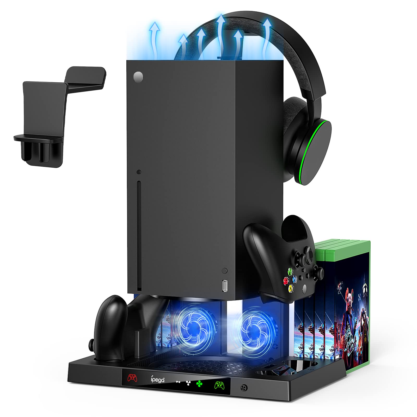 Cooling Stand for Xbox Series X with 2 Pack Dust Filter Cover and Rubber Dust Plugs and Joystick Thumb Grips