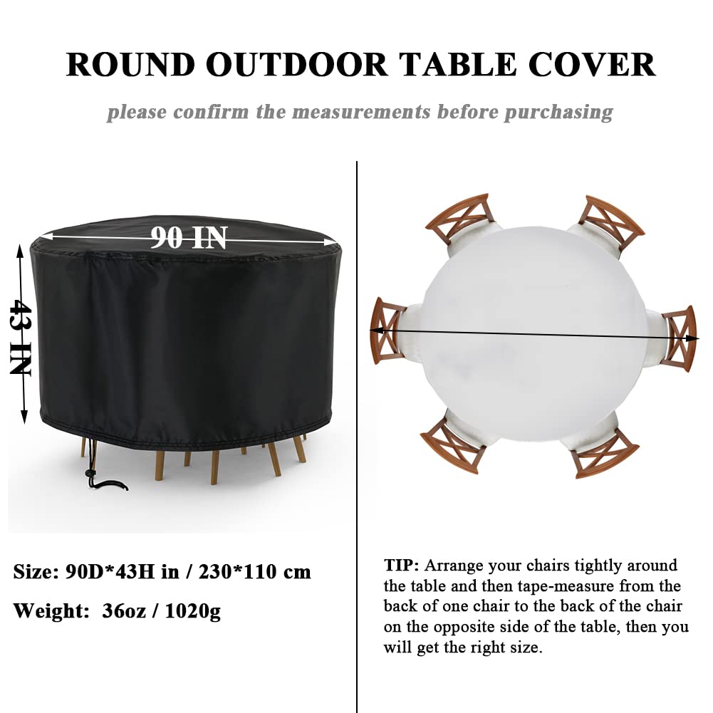 Onlyme Patio Table and Chairs Cover Round, Outdoor Durable and Waterproof Furniture Set Covers, 90 inch