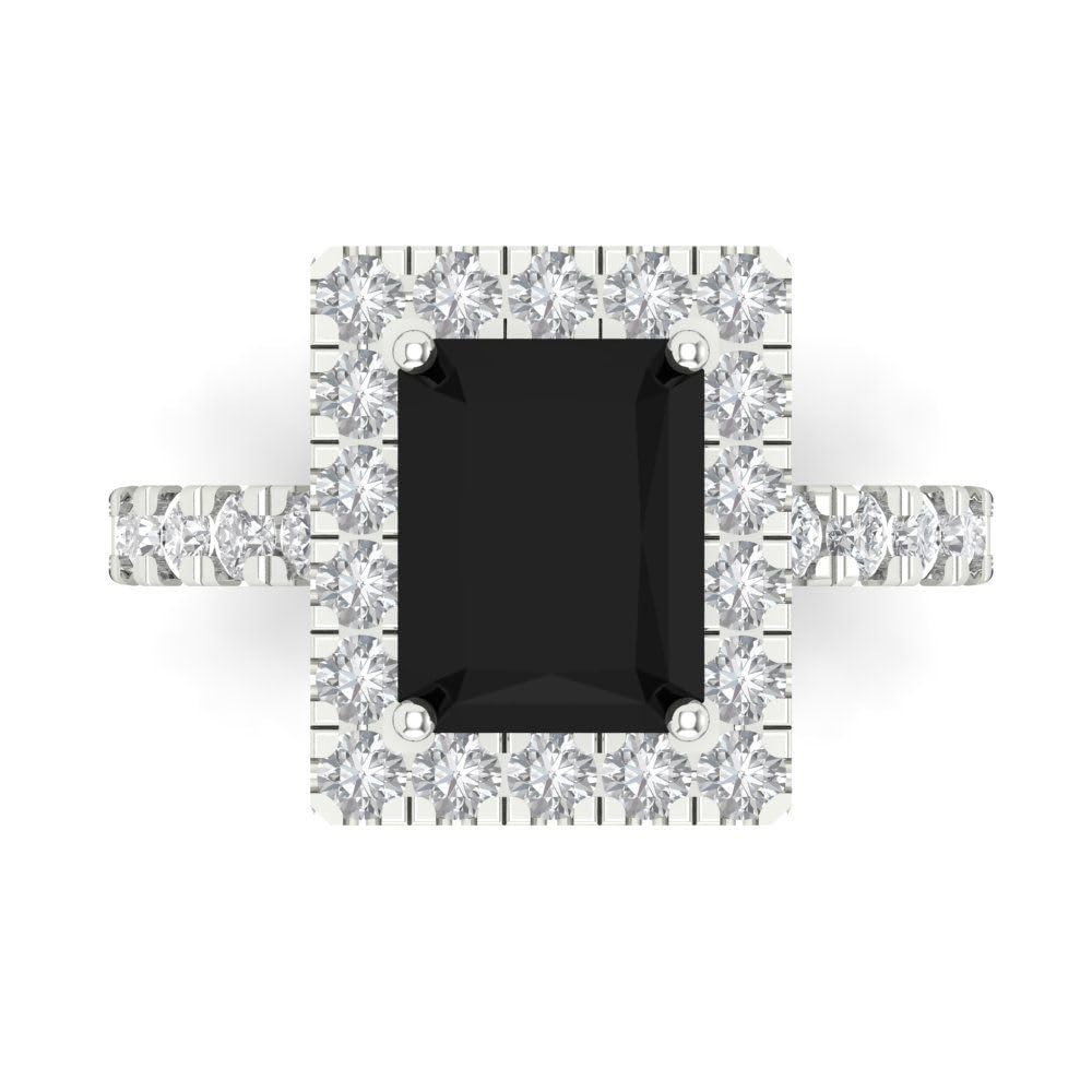 Clara Pucci 3.90 ct Cut Solitaire Halo Natural Black Onyx Engagement Promise Anniversary Bridal Ring 18K White Gold 7.75