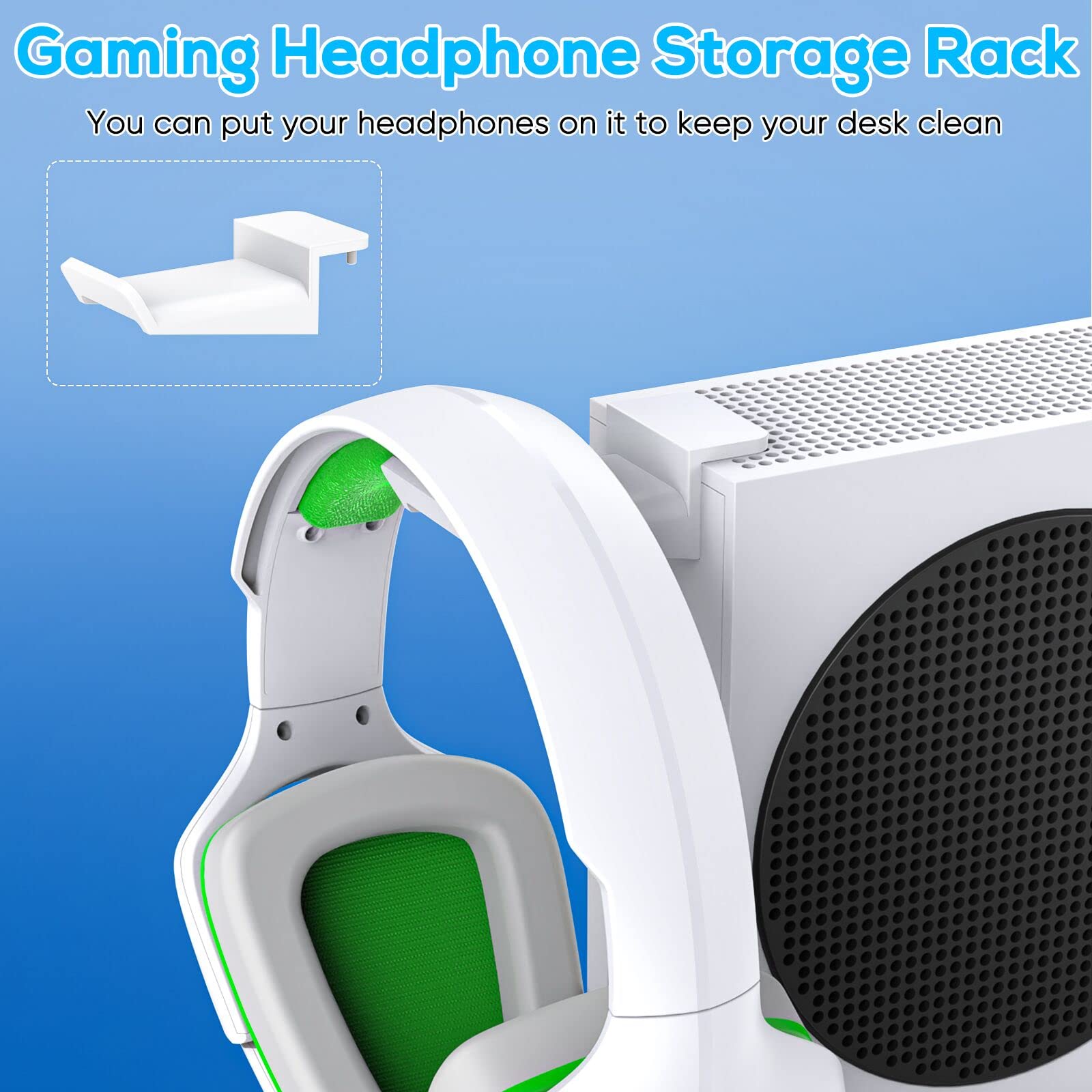 Cooling Stand with Controller Charger for Xbox Series S, Dual Fan Cooling System with Adjustable 3 Speeds, Two Charging Dock with LED Indicator, Headset Holder, 2 USB port for XBS Accessories Device