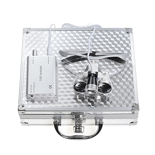 SuperElight 3.5X 420mm Working Distance Surgical Binocular Loupes Optical Glass with LED Head Light Lamp+Aluminum Box Silver