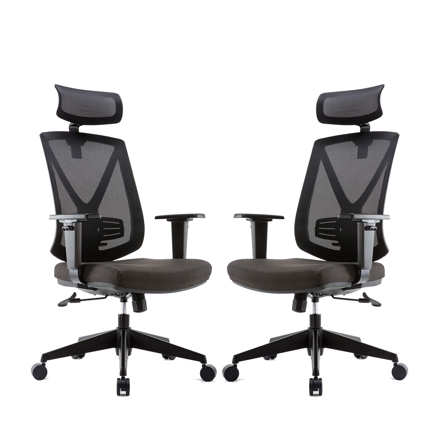 CLATINA Ergonomic High Mesh Swivel Executive Chair with Adjustable Height Head Arm Rest Lumbar Support and Upholstered Back for Home Office 2 Pack