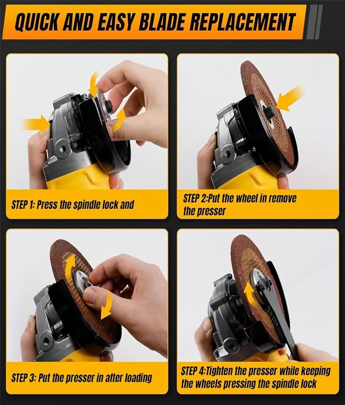 Cordless Angle Grinder for Dewalt 20v Batteries,11000RPM Brushless Electric Grinder,3 Variable Speed Metal Grinder for 4-1/2"Wheels with Adjustable Handle Grinding,Cutting And Polishing (Not Battery)