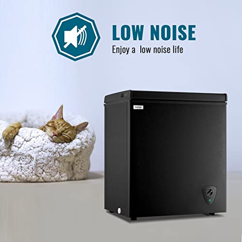 Deep Freezer Small Chest Freezer 5.0 Cu.Ft Mini Chest Freezer with 7 Temperature Settings, Compact Deep Freezer with Top Open Door, Adjustable Storage Basket, Low Noise, Energy Saving,Black