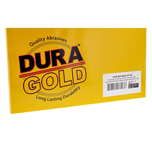 Dura-Gold Premium 5" 8-Hole Wet or Dry Sanding Disc Variety Pack Box - 400, 600, 800, 1000, 1200, 1500, 2000 & 3000 Grit (5 Discs Each, 40 Total) - Sandpaper Discs, Hook & Loop Backing, Color Sanding