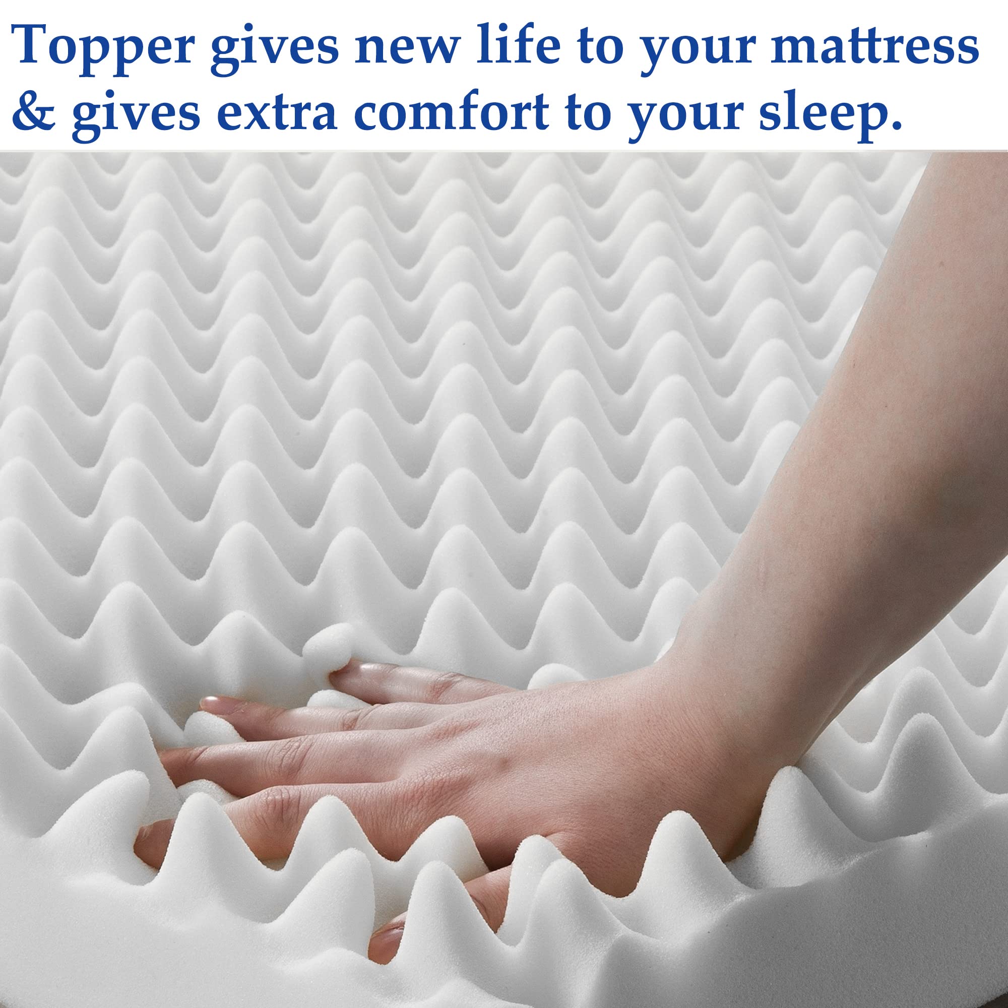 Spring Sleep, 1-Inch Convoluted Egg Shell Breathable Foam Topper, Adds Comfort to Mattress, Twin, White