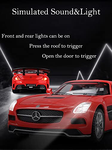 iLooboo Alloy Collectible Red Benz SLS AMG Toy Vehicle Pull Back Die-Cast Car Model with Lights and Sound