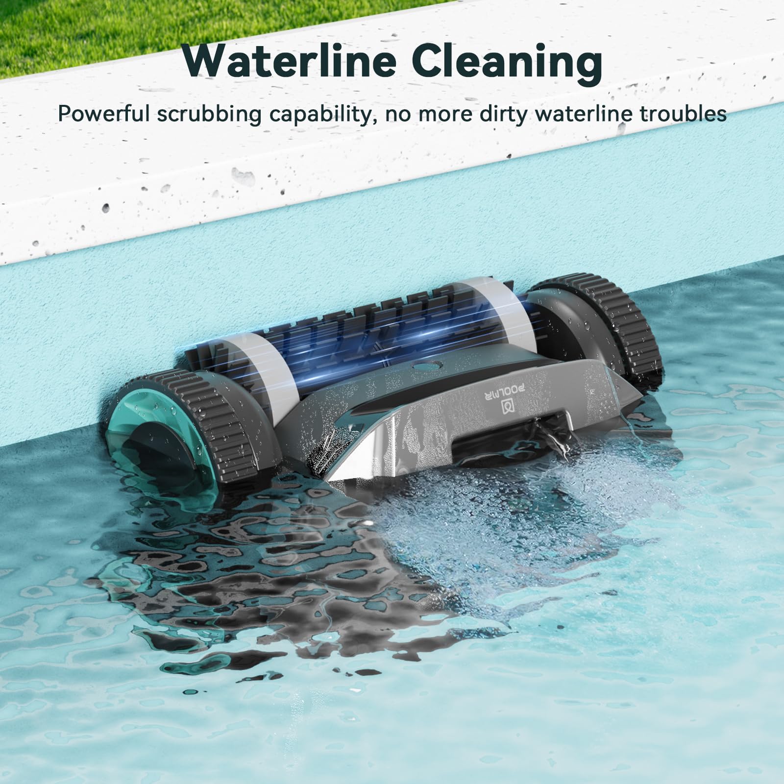Cordless Robotic Pool Cleaner - Automatic Pool Vacuum Robot with Wall Climbing - 120 Mins Runtime, Quad-Motor Powerful Suction, Self-Parking, for In Ground Pool Up to 1500 sq. ft, Black