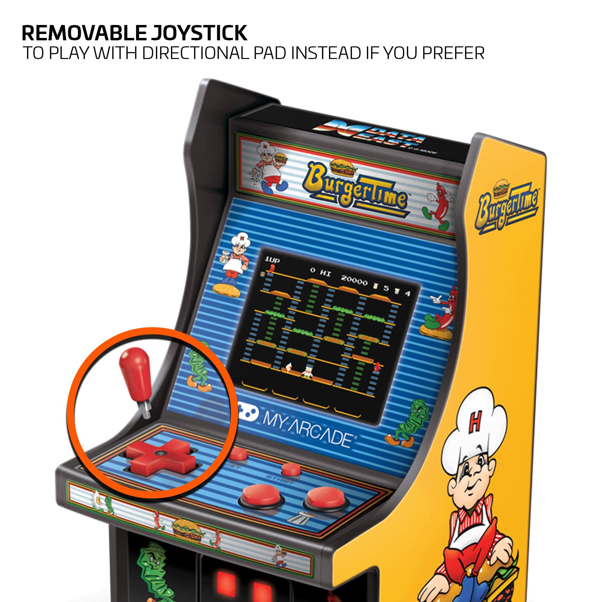 My Arcade Burgertime Micro Player Mini Arcade Machine: Fully Playable, 6.75 Inch Collectible, Color Display, Speaker, Volume Buttons, Headphone Jack, Battery/Micro USB Powered-Electronic Games, Yellow