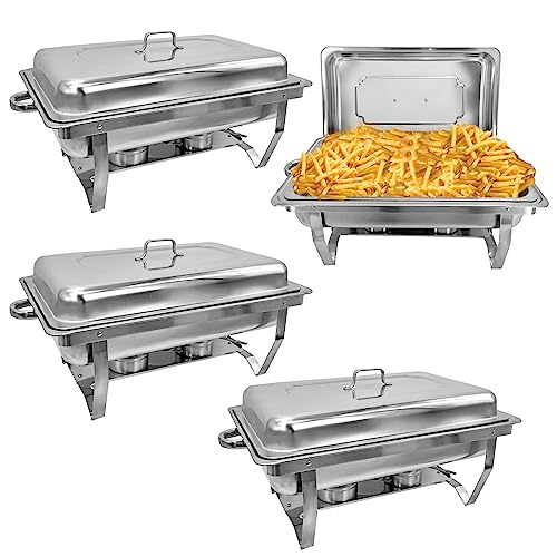 Jacgood Chafing Dish Buffet Set 4 Packs,8 QT Stainless Steel Foldable Rectangular Chafing Full Size Food Pan,Chafing Servers with Covers Buffet Servers and Food Warmers for Parties Wedding