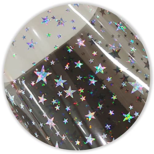 Super Clear Glitter Star PVC Leather Roll, Transparent Star Printed Synthetic Leather 0.5mm Thickness for DIY Projects Sewing Craft 12 inches x 53 inches (Gray), 12 inches x53 inches , XHT-284A