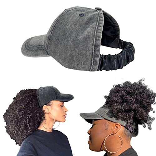CurlCap Natural Hair Backless Cap – Satin Lined Baseball Hat for Women (Charcoal) One Size
