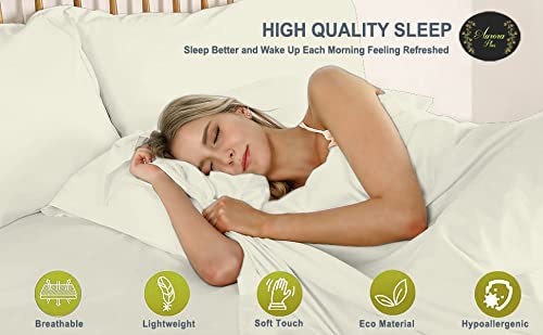 Certified 100 % Long Staple Pure Organic Egyptian Cotton 1200 Thread Count Soft Silky Sateen Weave -18”Deep Pockets-Easy Fit -Breathable & With Gift Box Packed – Queen Ivory 4 Piece Sheet set