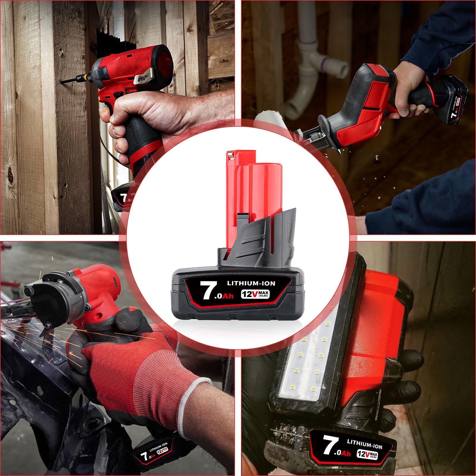 COOLSOUL 2 Pack 7.0Ah Battery Replacement for Milwaukee M 12 Battery 12V Lithium Ion, Compatible with Cordless Tool Batteries 48-11-2420 48-11-2401 48-11-2402 48-11-2440