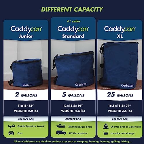 Caddycan - Portable Trash Can for Boating | Tough and Durable Storage Bag for Use with Kayaking, Camping, Hiking, Beach, Fishing | Collapsible, Multi-Purpose, Standard Size, Marine Blue
