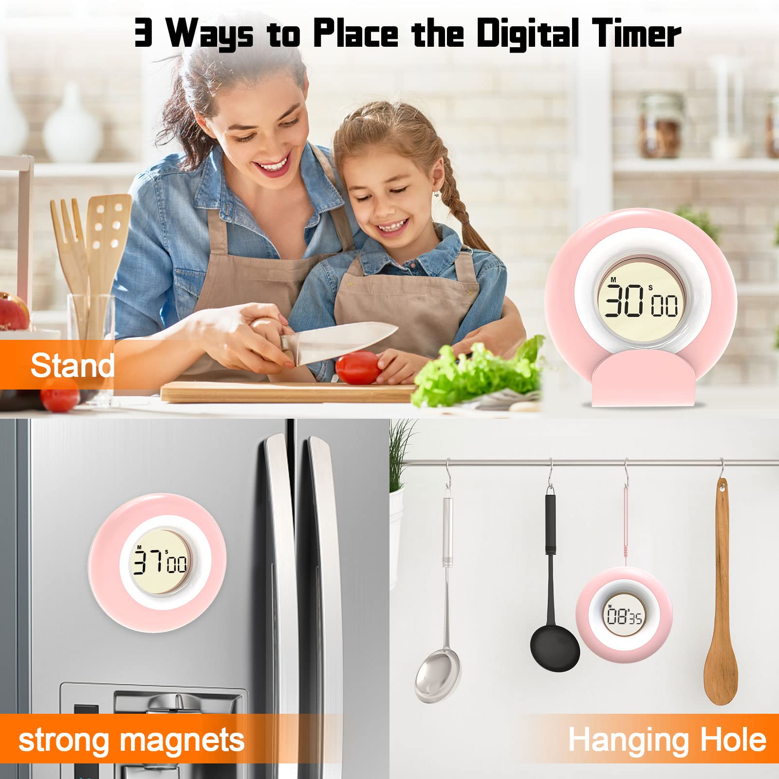 Digital Kitchen Timers - Smart Voice Control Timer, Visual timers Large LED Display Magnetic Countdown Timers for Classroom Cooking Fitness Baking Studying Teaching,Easy for Kids and Seniors(Pink)