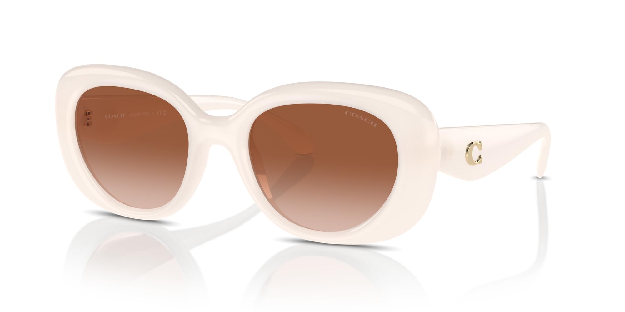 COACH Women's HC8391U Pillow Tabby Universal Fit Oval Sunglasses, Milky Cloud/Brown Gradient, 53 mm