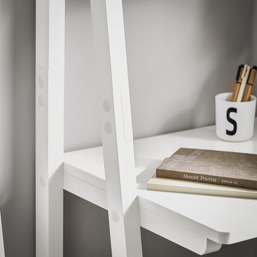 Haotian Ladder Shelf Desk Freestanding Bookshelf Space Saving Workstation Dresser Shelf Leaning Computer Desk with Shelves for Small Space, White FRG60-W