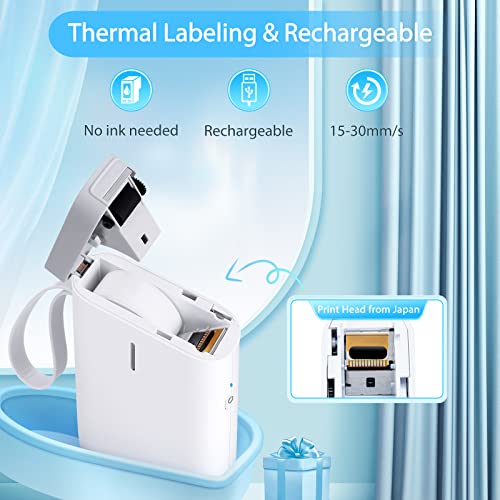 JADENS Label Maker Machine, D11 Portable Bluetooth Printer for Labeling, Home, Office, Organization, Mini Label Maker Machine with Tape, Multiple Templates AvailableĀ for Phone, Handheld Labeler, White