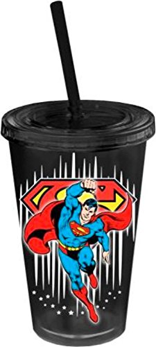 Superman with Stars Black Insulated Plastic Straw Cup