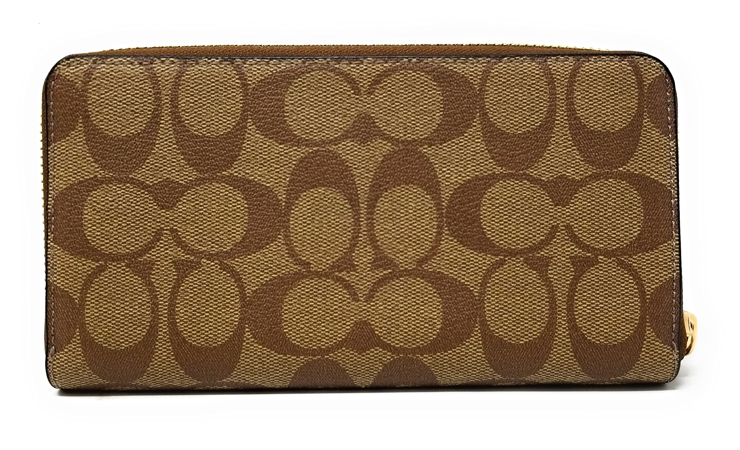 Coach Women's Long Zip Around Wallet (Signature Canvas, Khaki - Boysenberry)