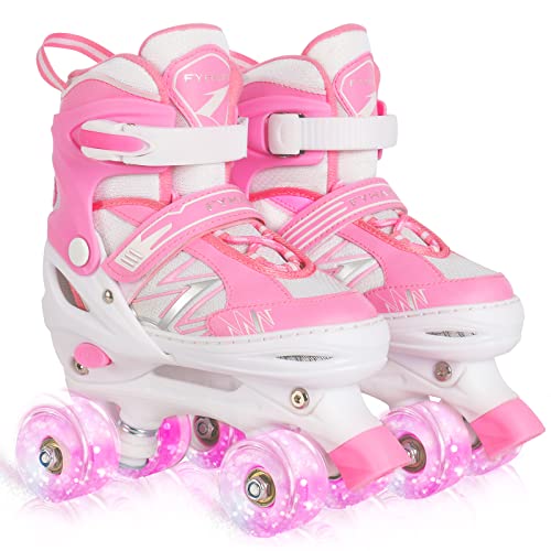 Kids Roller Skates for Girls Child Beginner Toddlers, 4 Sizes Adjustable Roller Skates with Light up Wheels for Children, patines para niñas patins à roulettes Enfants Filles - Extra Small Size